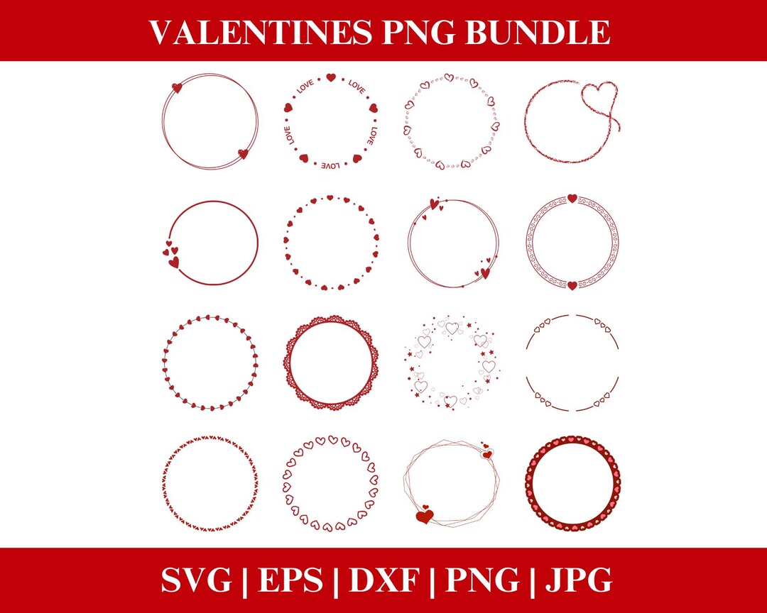 Valentines Day Border Frame PNG Clipart Bundle, Valentines Day Circle ...