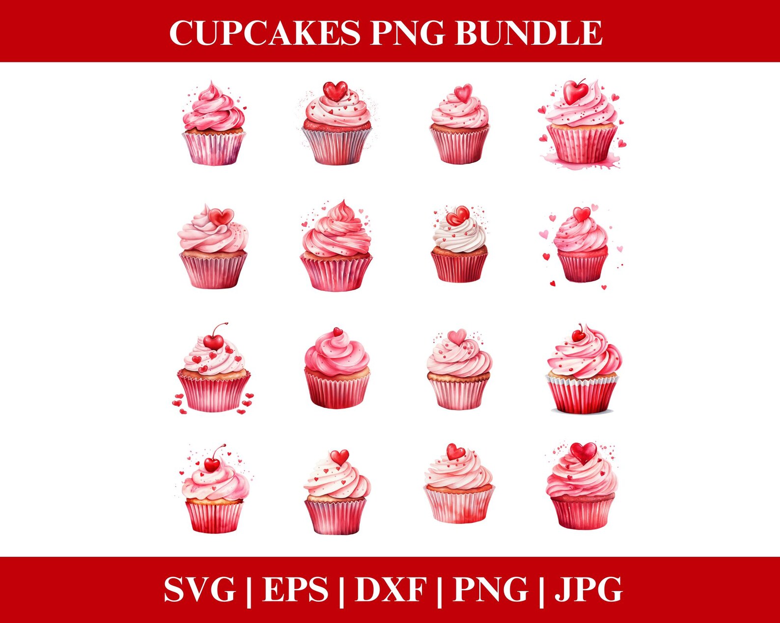 Cupcakes Valentines Day PNG Bundle, Valentines Cupcake PNG SVG, Heart ...