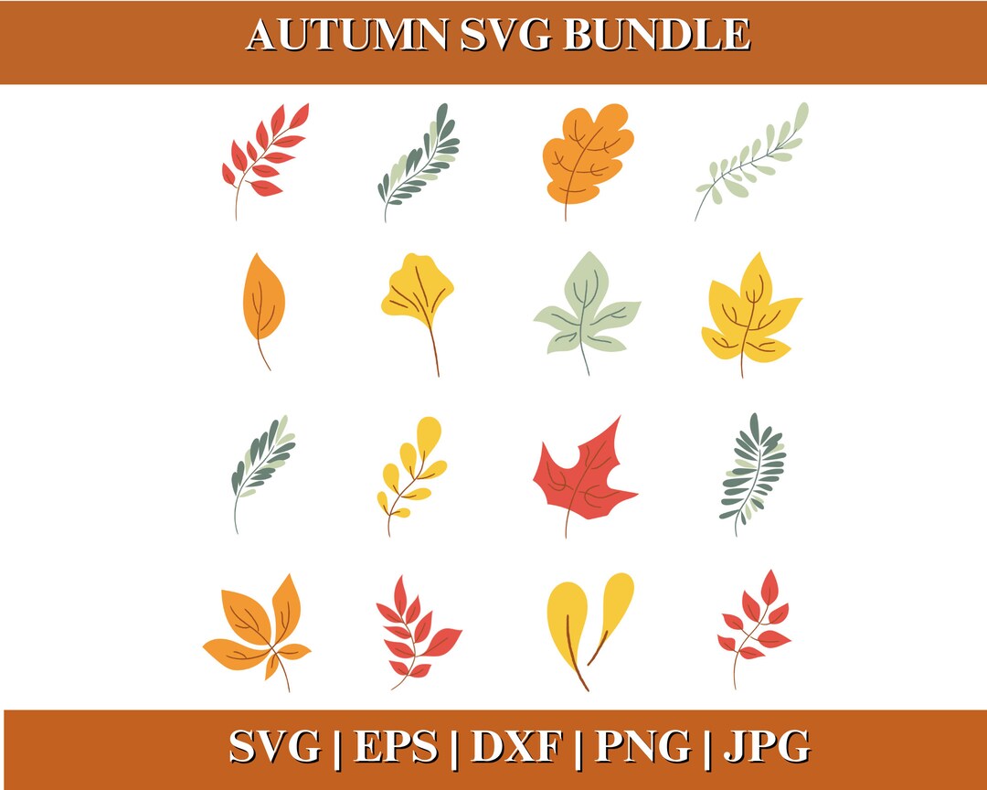 Autumn Leaves Vector SVG, Fall Leaf Outline Clipart Bundle, Maple Leaf ...