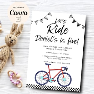 Bicycle Birthday Invitation Template, Editable Bike Let's Ride Birthday ...