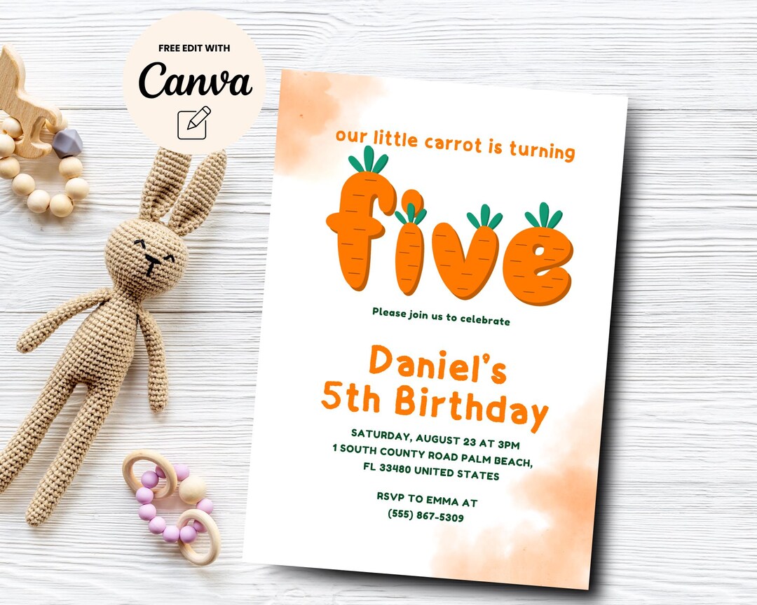 Carrot 5th Birthday Invitation, Little Carrot Turning Five Birthday ...