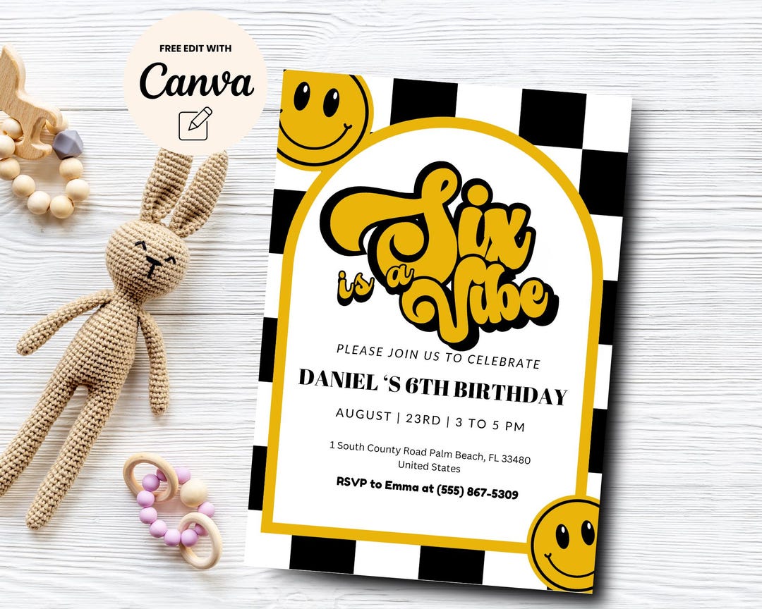 Six is a Vibe 6th Birthday Invitation Cool Boy Sixth Birthday, Rad ...
