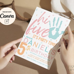 Hi-five 5th Birthday Invitation, Modern Party Invite, High Five ...