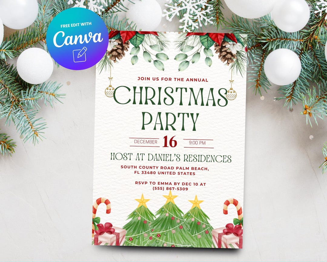 Christmas Party Invitation, Printable Holiday Party Invitation Template ...
