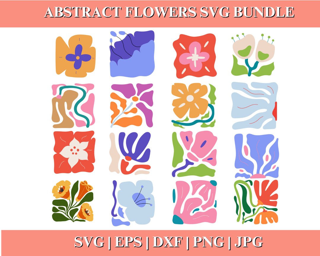 Abstract Flower SVG and PNG Bundle, Floral Border PNG, Danish Retro ...