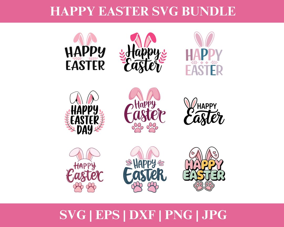 Easter Bunny SVG Bundle, Happy Easter SVG Clipart Bundle, Easter Bunny ...