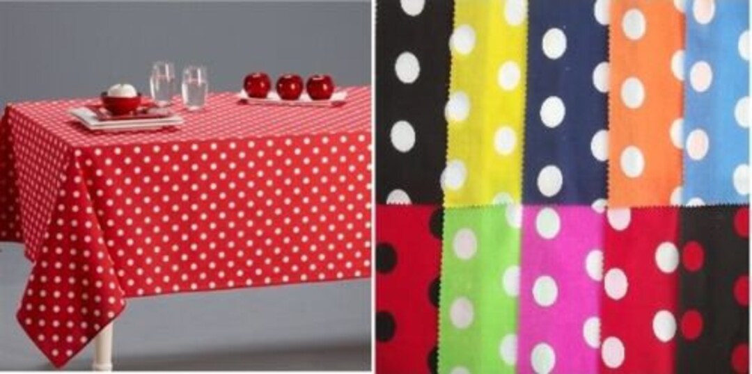 Polka Dot 100% Pure Cotton Table Cloth Cover Linen - MANY COLOURS/SIZE ...