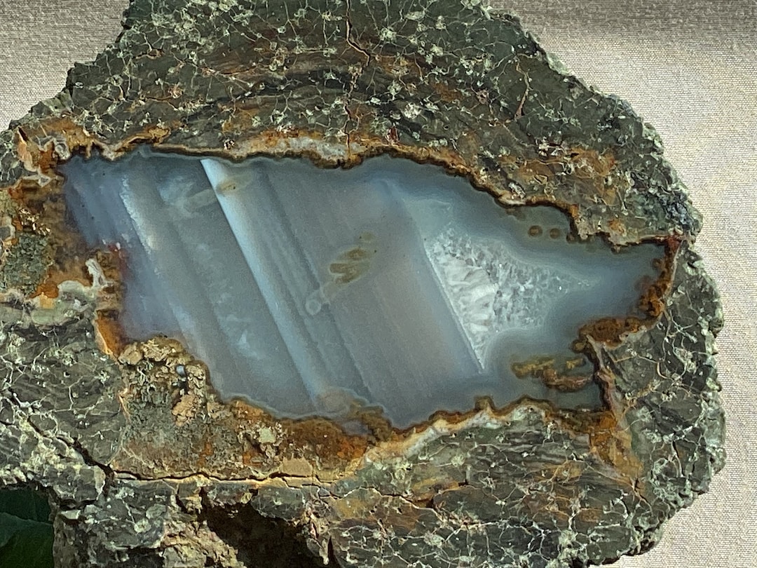 Large and Beautiful Waterline Agate Thunder Egg Half, Cut and Polished# ...