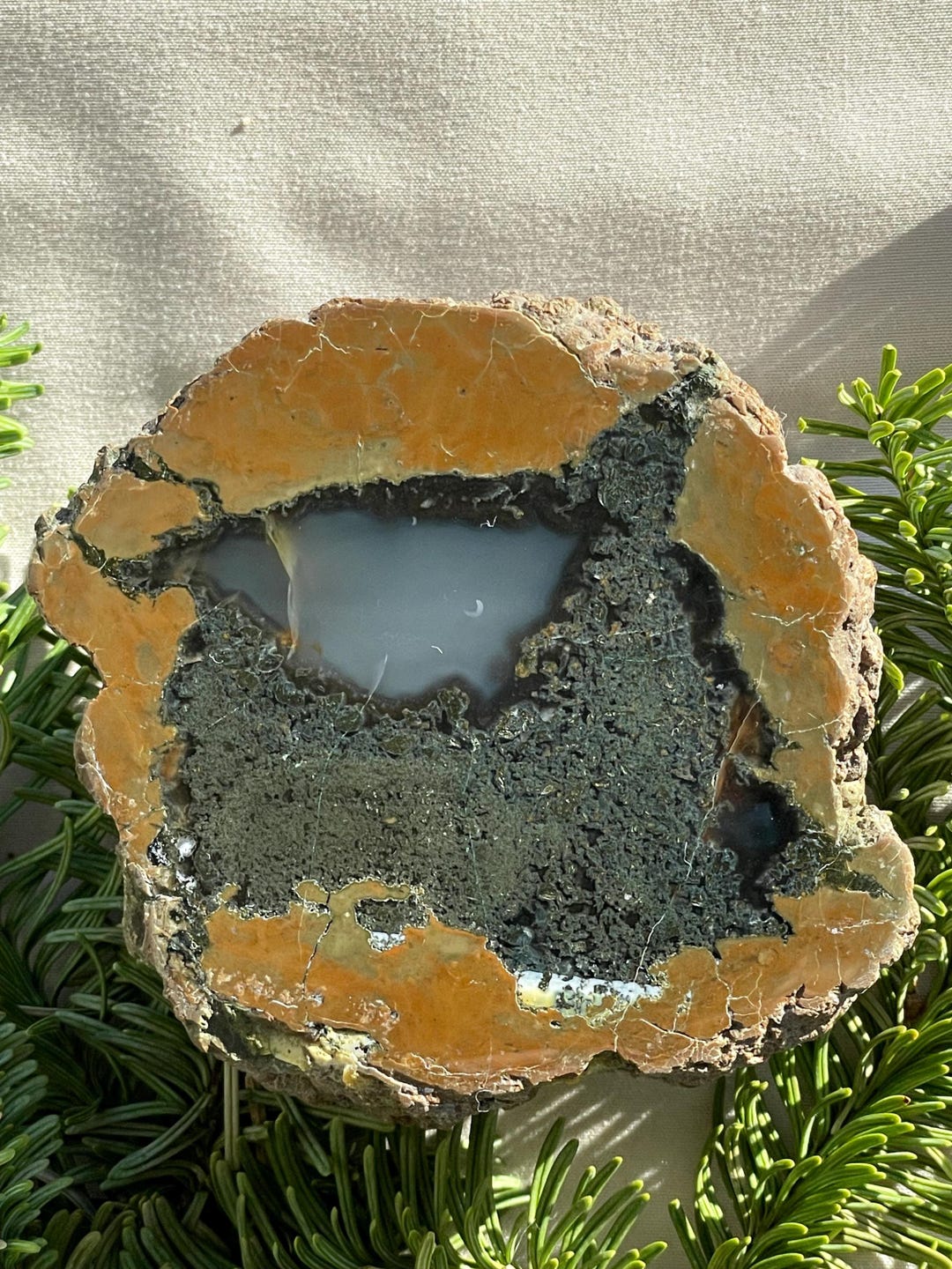 Richardson’s Ranch Thunderegg Half With Dense Green Moss, Gray Agate ...
