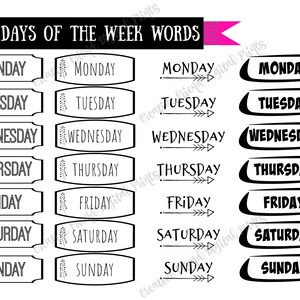 Days of the Week Digital Words | Journal Words | Planner Words ...