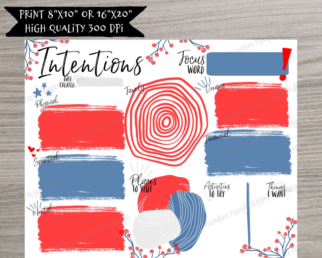 Intentions Board-red & Blue | Motivational Board | New Year Focus ...