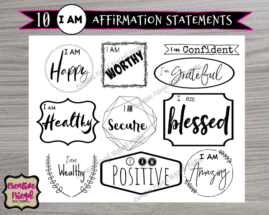 I AM Affirmation Statements | Vision Board Printable (digital Download ...