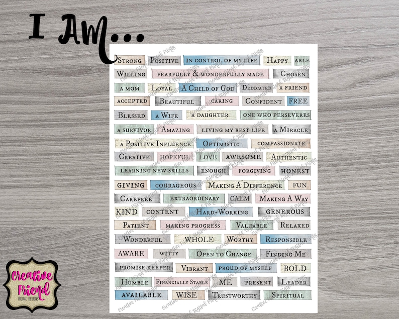 I AM Statement Board With 75 Positive Affirmation Words Phrases ...