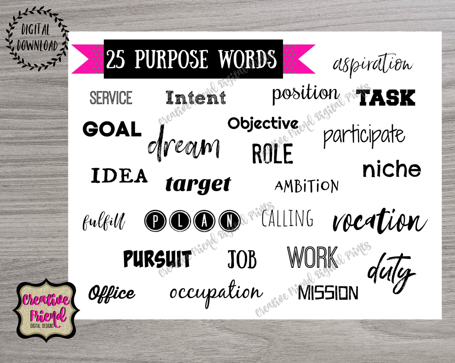 Vision Board Purpose Words | Digital Words | MY Vision | Powerful Words ...