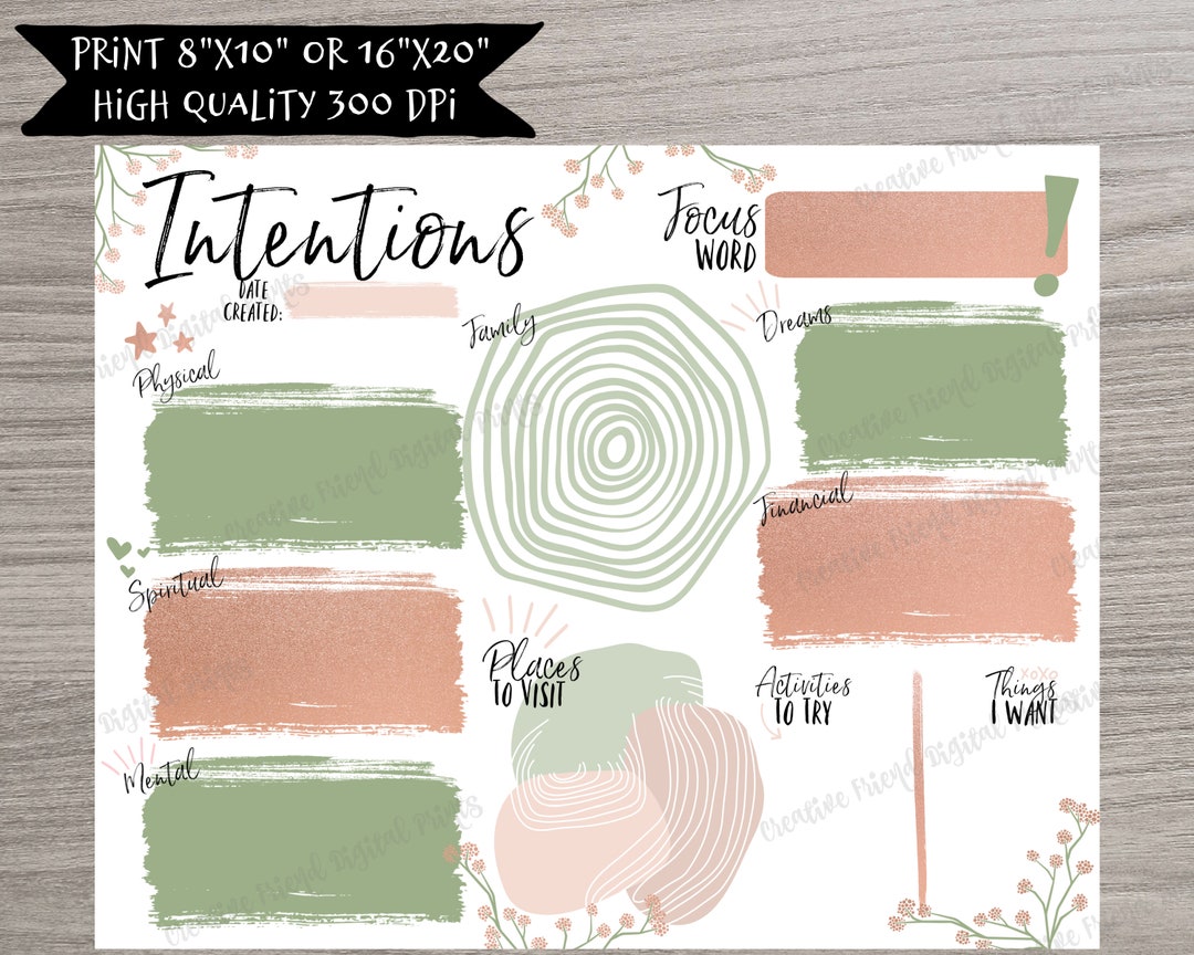 Intentions Board-sage & Rose Gold | Motivational Board | New Year Focus ...