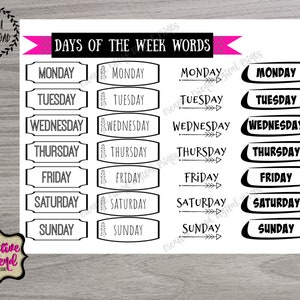 Days of the Week Digital Words | Planner, Journal (JPG, PDF, PNG) - Etsy