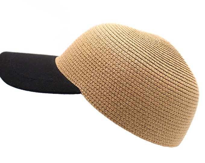 Breathable Baseball Cap Paper Straw Hat With Fabric Brim - Etsy