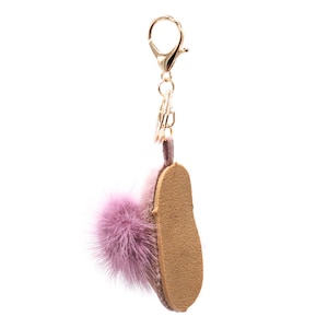 Mini Slipper Sheepskin Keychain With Mink Fur Trim - Chic Bag Charm ...