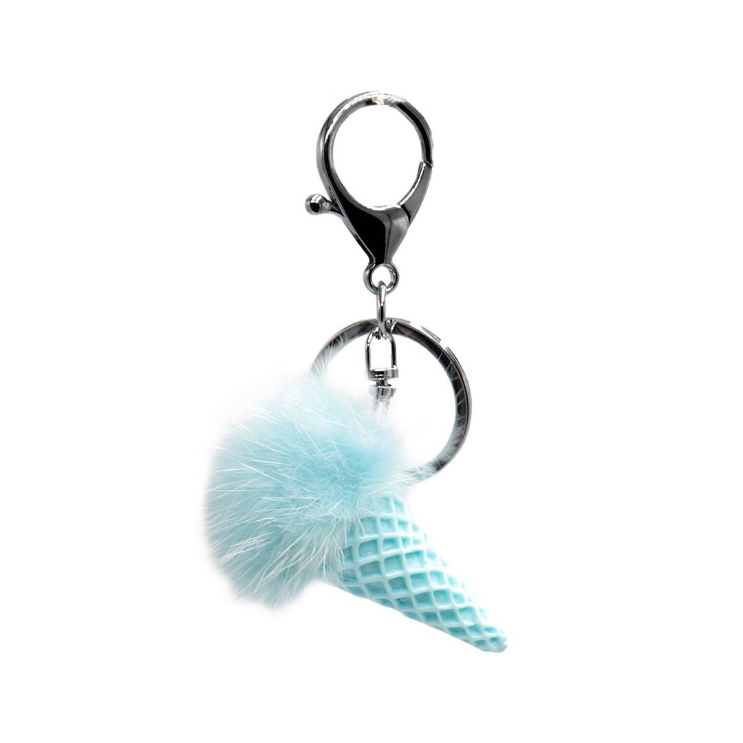 Ice Cream Cone Real Mink Fur Keychain- Cute Fuzzy Charm - Luxury ...
