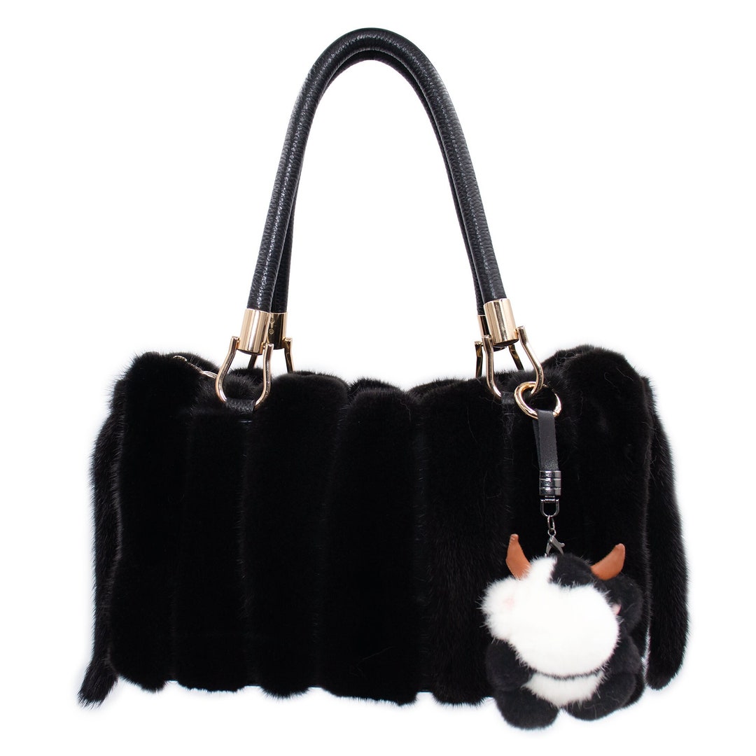 Mink Fur Cow Keychain - Cute Cow Gifts - Soft Plush Cow Charm Keys ...