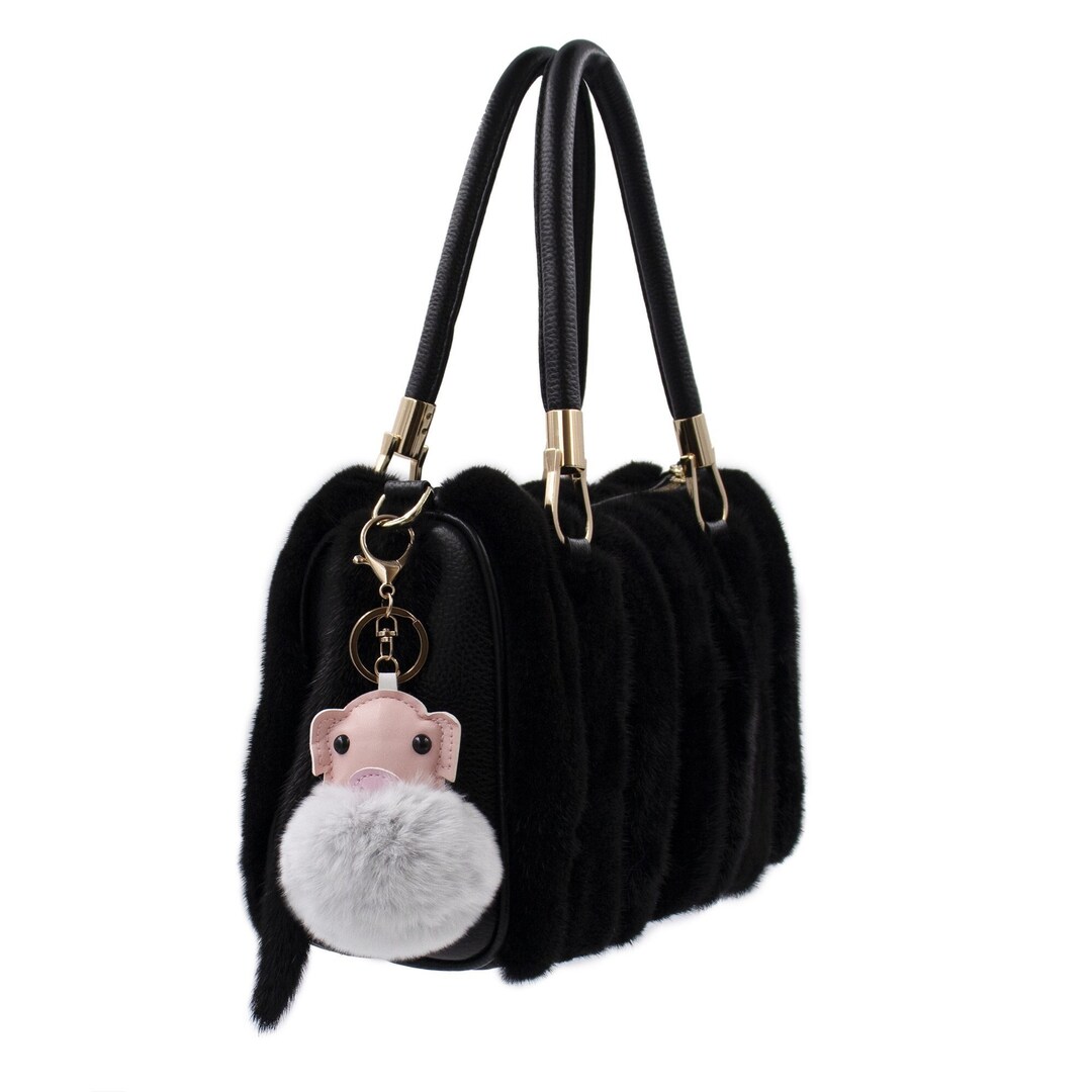 Pig Real Rex Rabbit Fur Keychain - Cute Pompom Key Chains - Real Fur ...