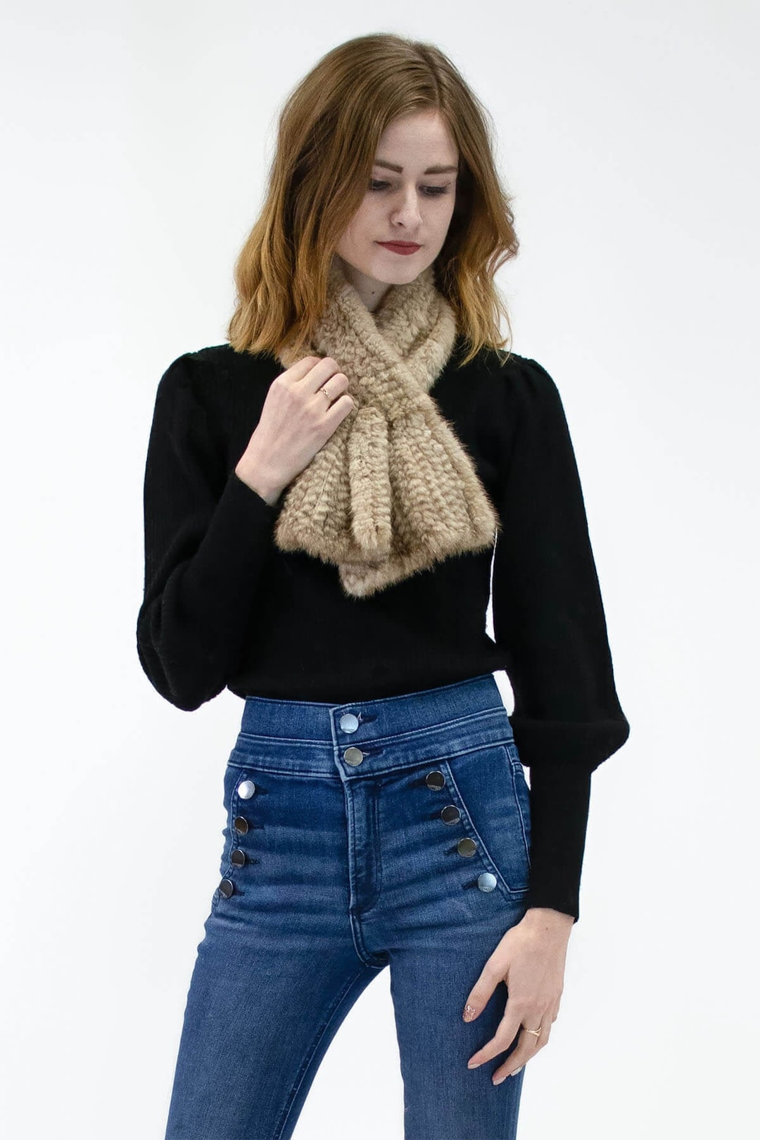 Short Danish Mink Fur Scarf - Plush Luxury Knitted Winter Neckwear ...