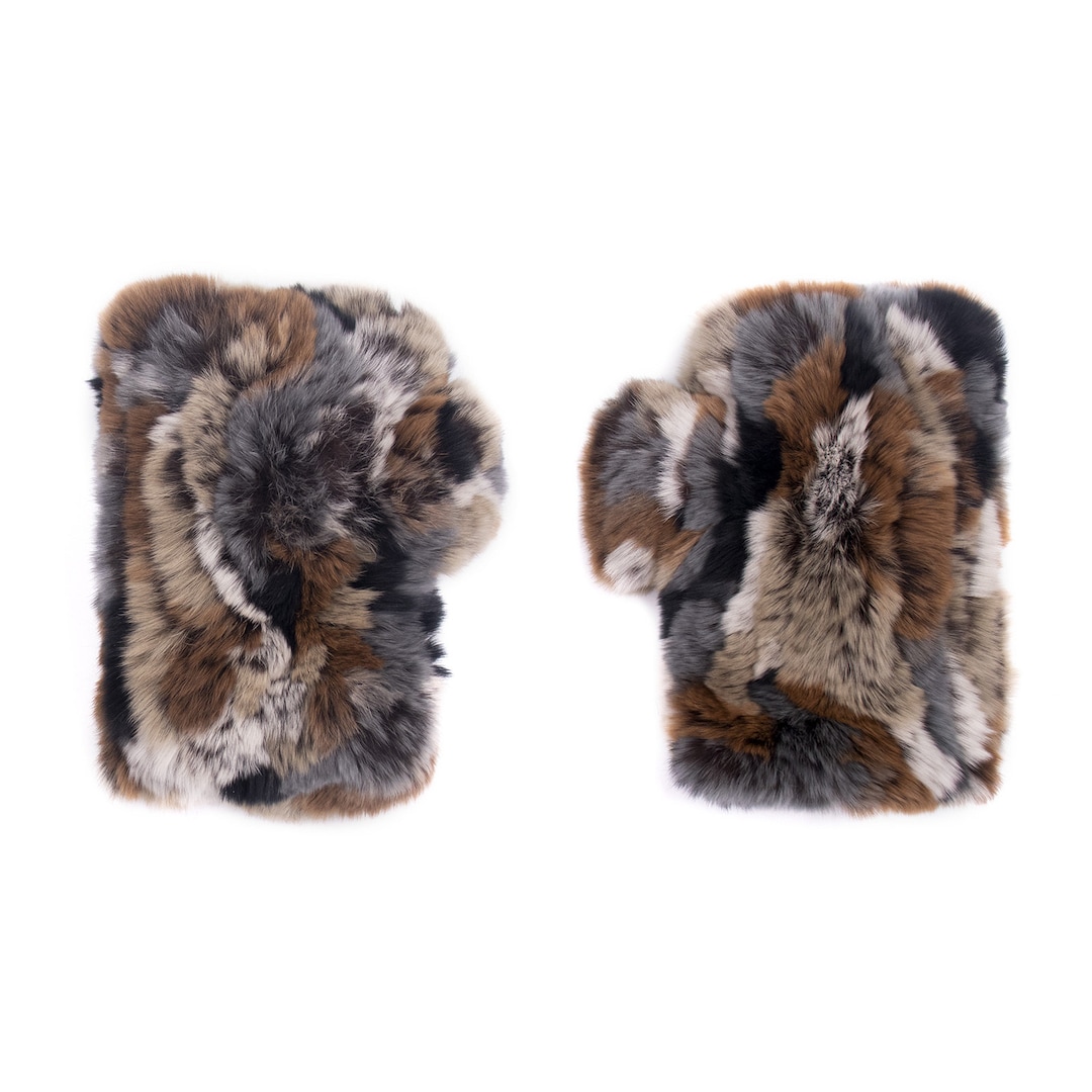 Real Rex Rabbit Fur Textile Knit Fingerless Gloves - Texting Mittens ...