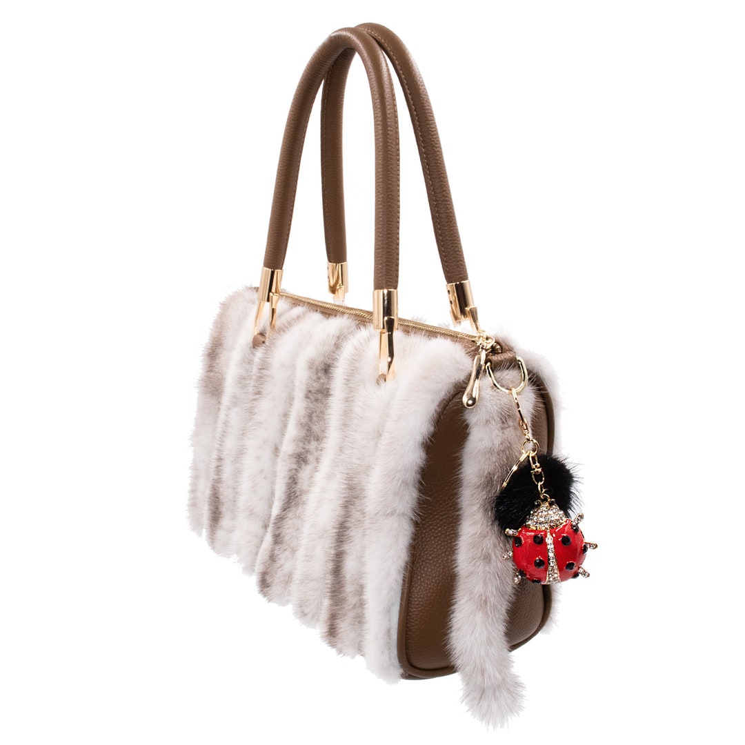 Real Mink Fur Bling Ladybug Keychain - Cute Keychains for Women ...