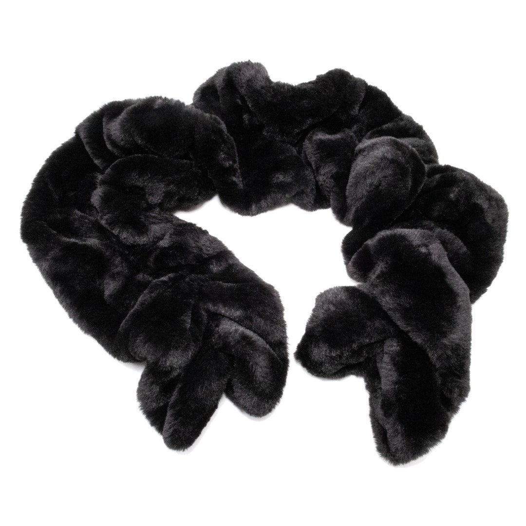 Black Faux Rex Rabbit Ruffle Pull-through Scarf - Women's Faux Fur ...