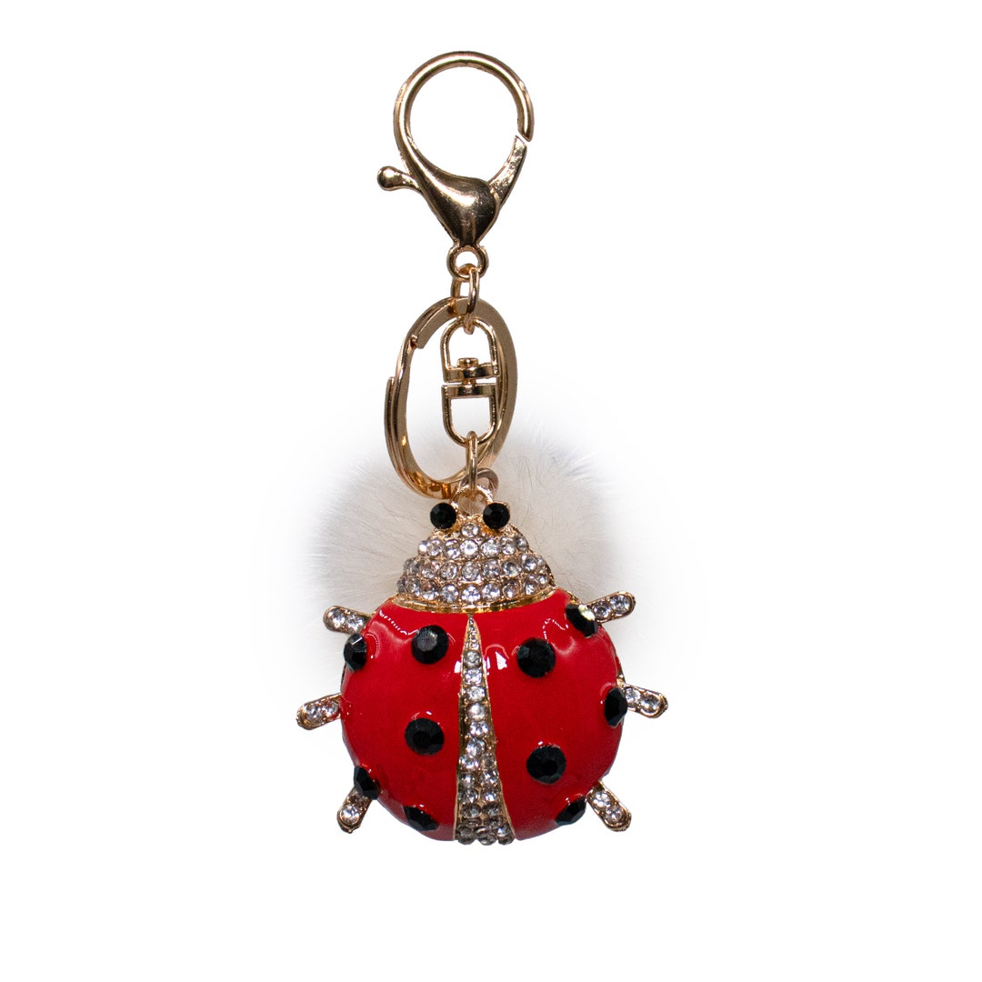 Real Mink Fur Bling Ladybug Keychain Cute Keychains for Women Insect ...