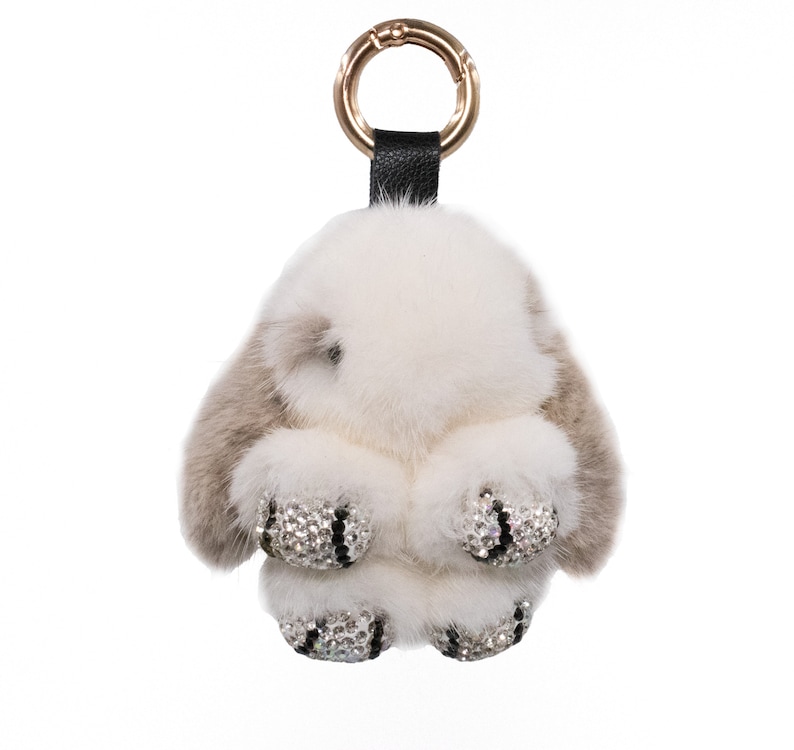 White Mink Bunny Rabbit Furry Keychain - Fluffy Bunny With Sparkly ...