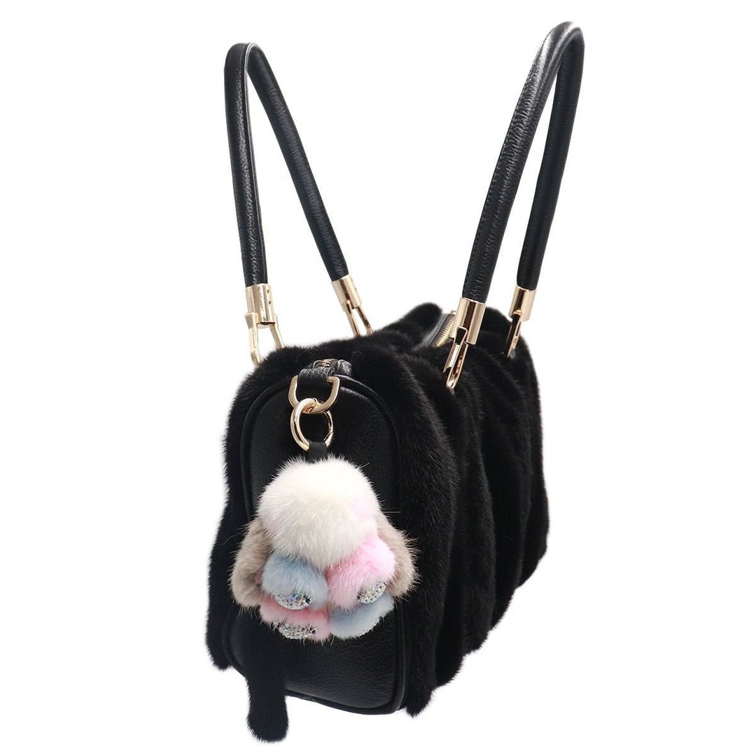 Bunny Rabbit Furry Bling Keychain - Genuine Mink Fur Keychain - Luxury ...