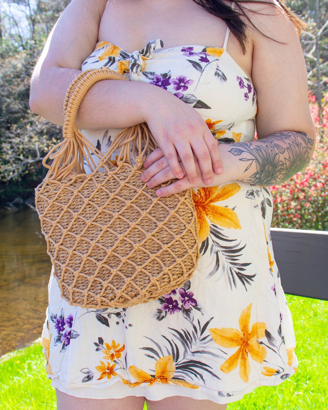 Paper Straw Bucket Bag - Summer Beach Tote - Unique Round Pouch Purse ...
