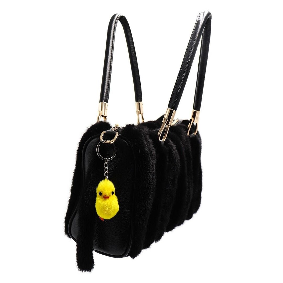 Chick Keychain Real Mink Fur - Real Fur Chicken Bird Charm for Spring ...