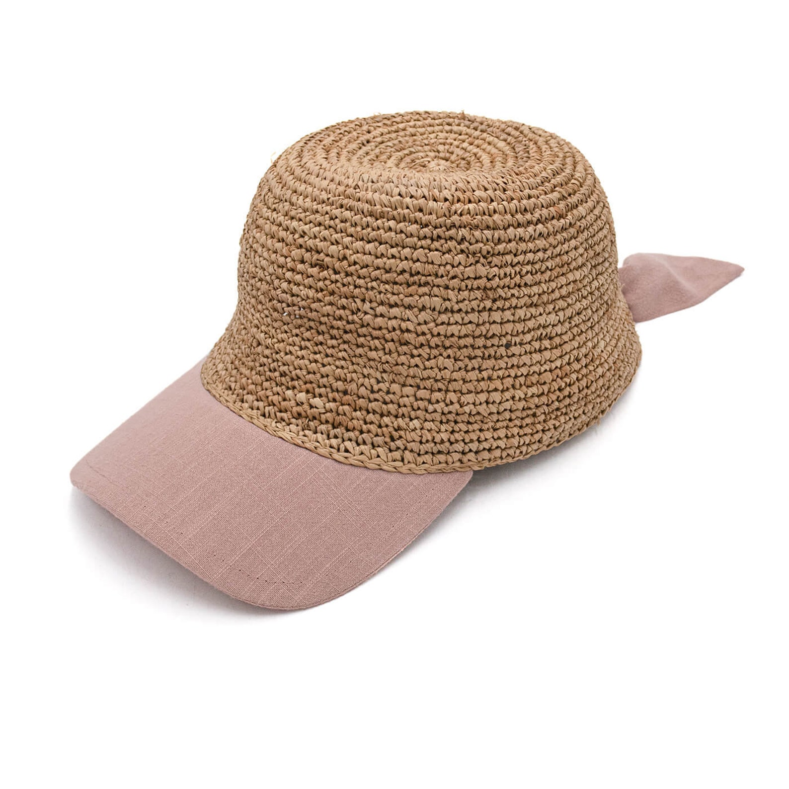 Raffia Straw Baseball Cap with Pink Bow Brimmed Sun Hat | Etsy