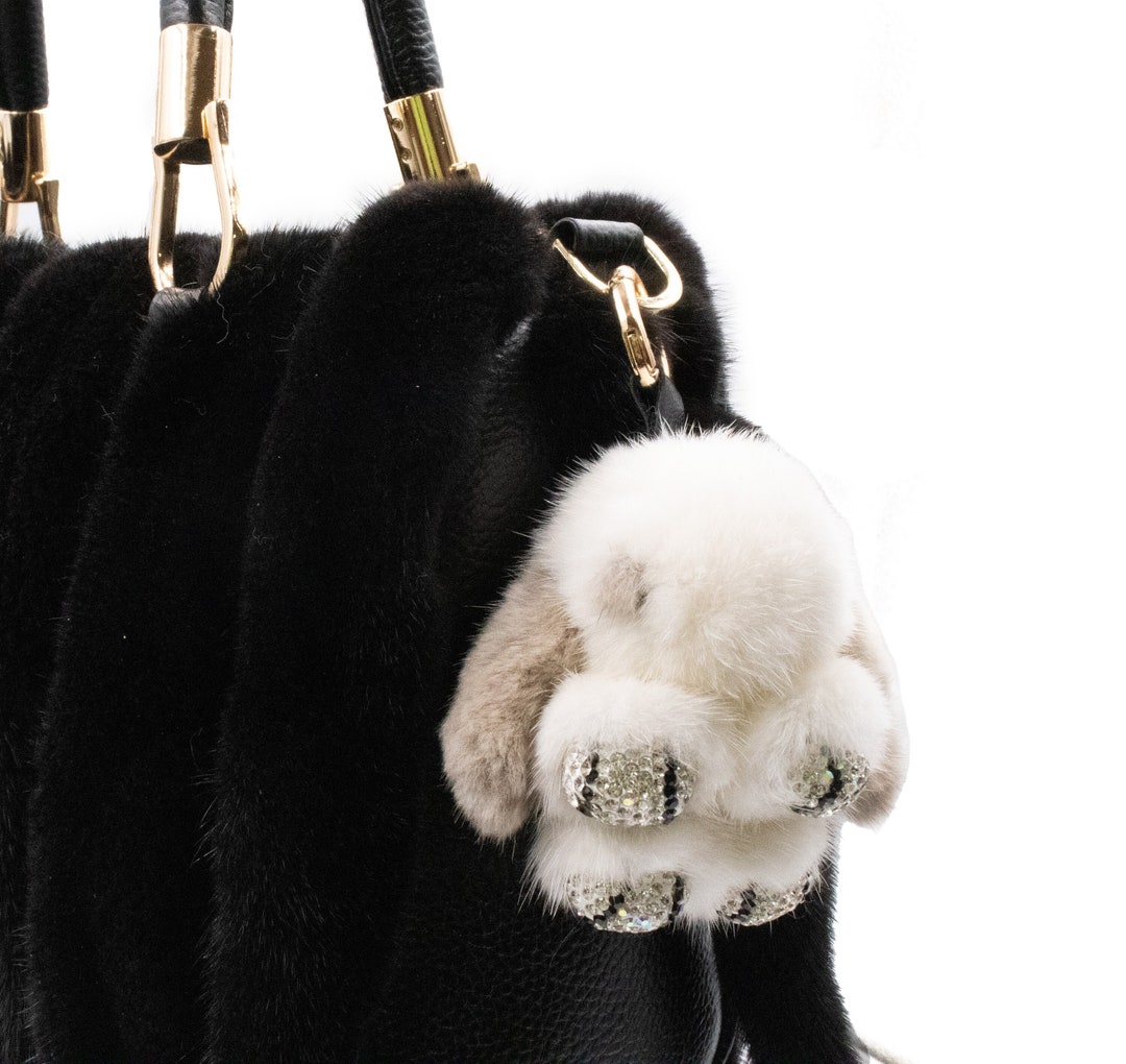 White Mink Bunny Rabbit Furry Keychain - Fluffy Bunny With Sparkly ...