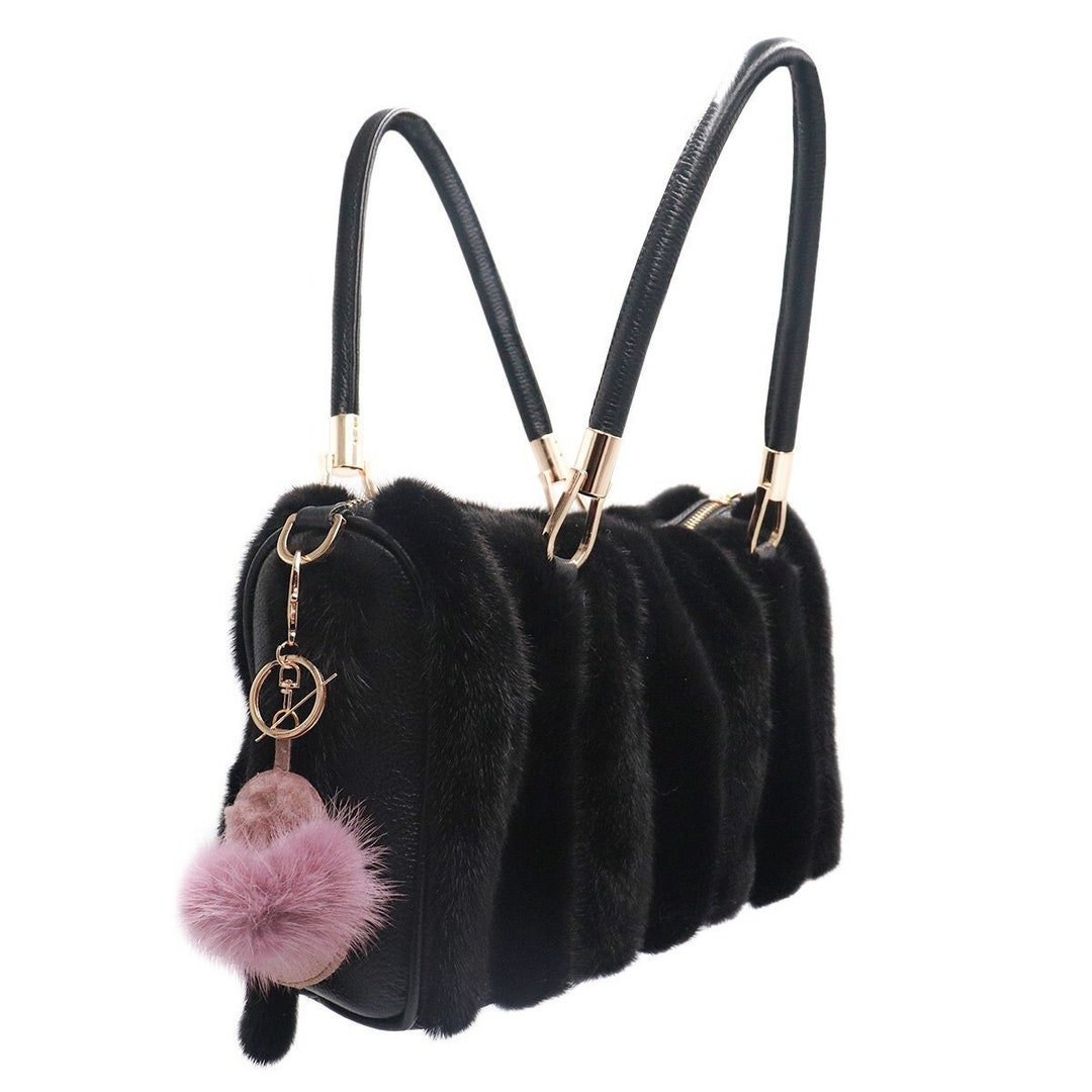 Mini Slipper Sheepskin Keychain With Mink Fur Trim - Chic Bag Charm ...