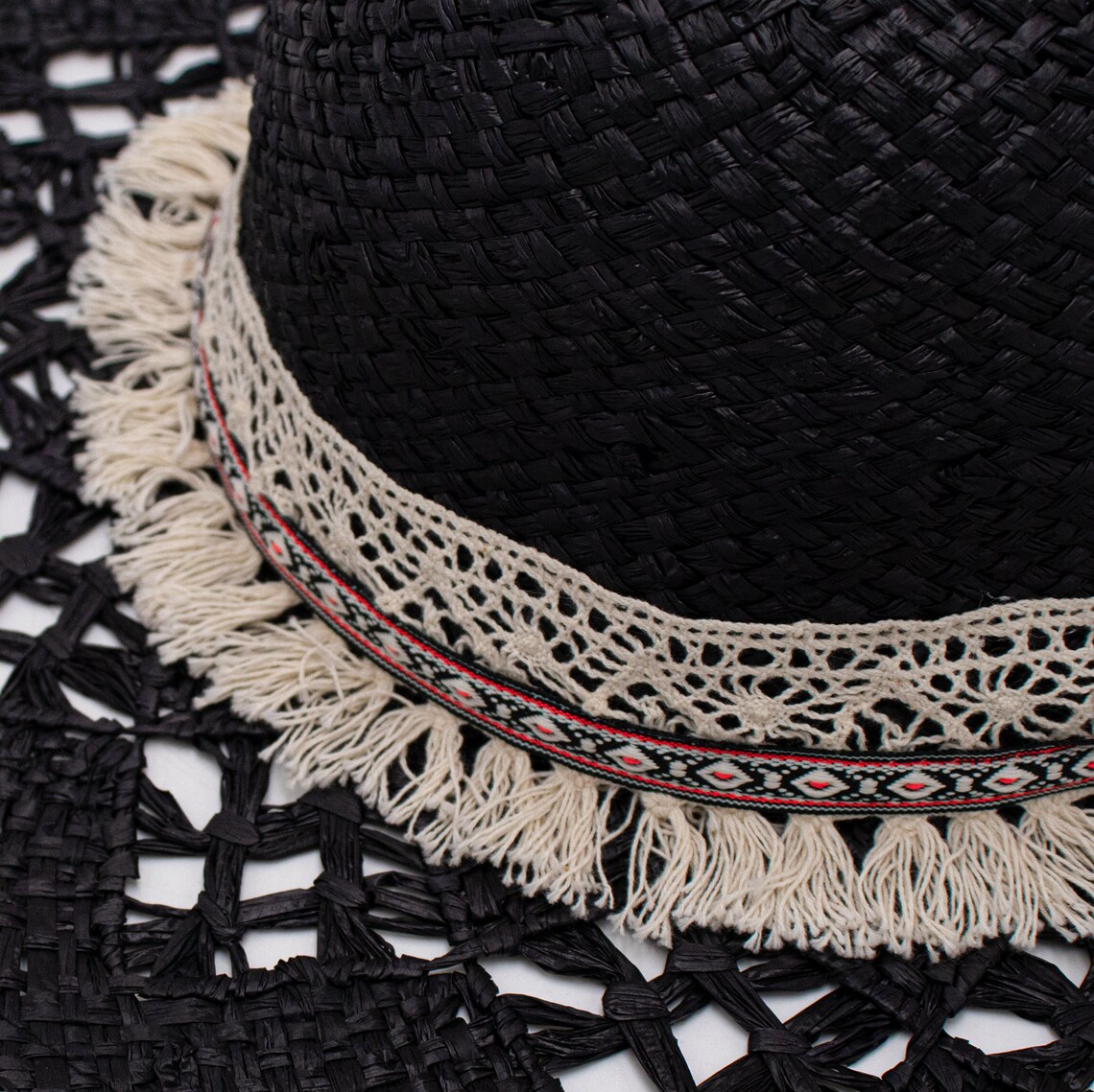 Paper Straw Hat With Tassel Band Lace Straw Sunhat Unique - Etsy