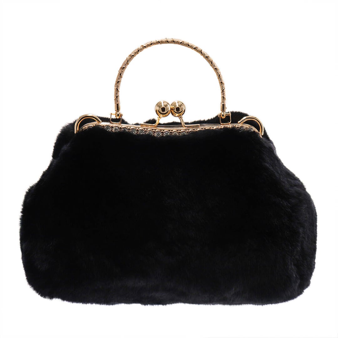 Real Rex Rabbit Fur Clutch - Fluffy Kisslock Pocketbook - Soft Vintage ...