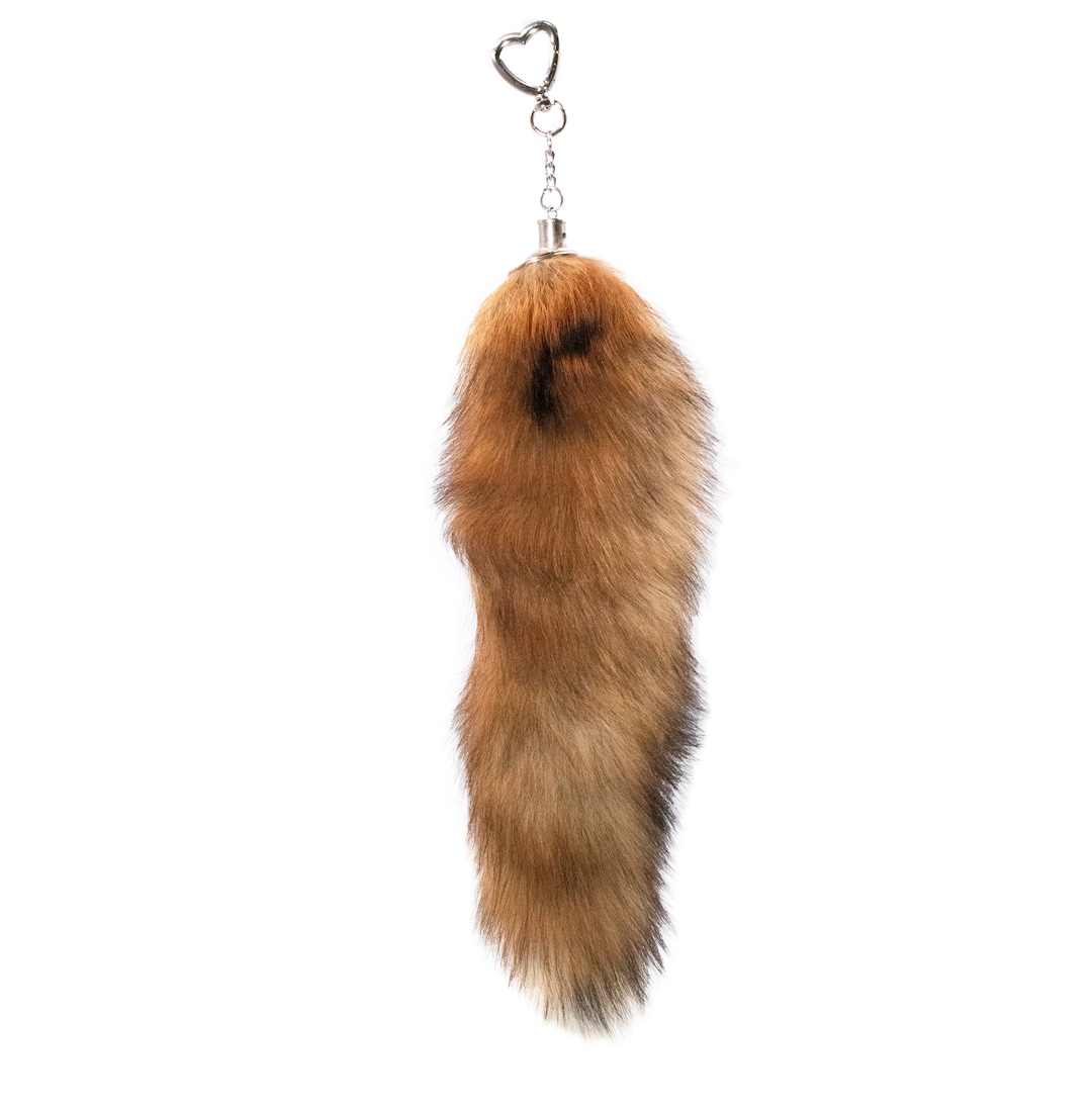 Real Fox Fur Tail Keychain With Heart Clasp - Furry Long Fox Tail ...