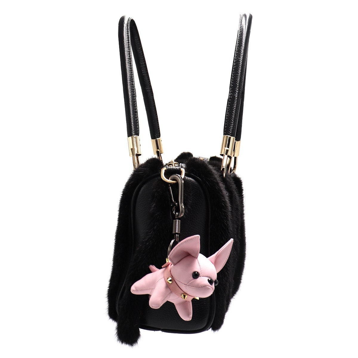Puppy Dog Pleather Keychain With Gold Spiked Collar - Luxury Purse Keys ...