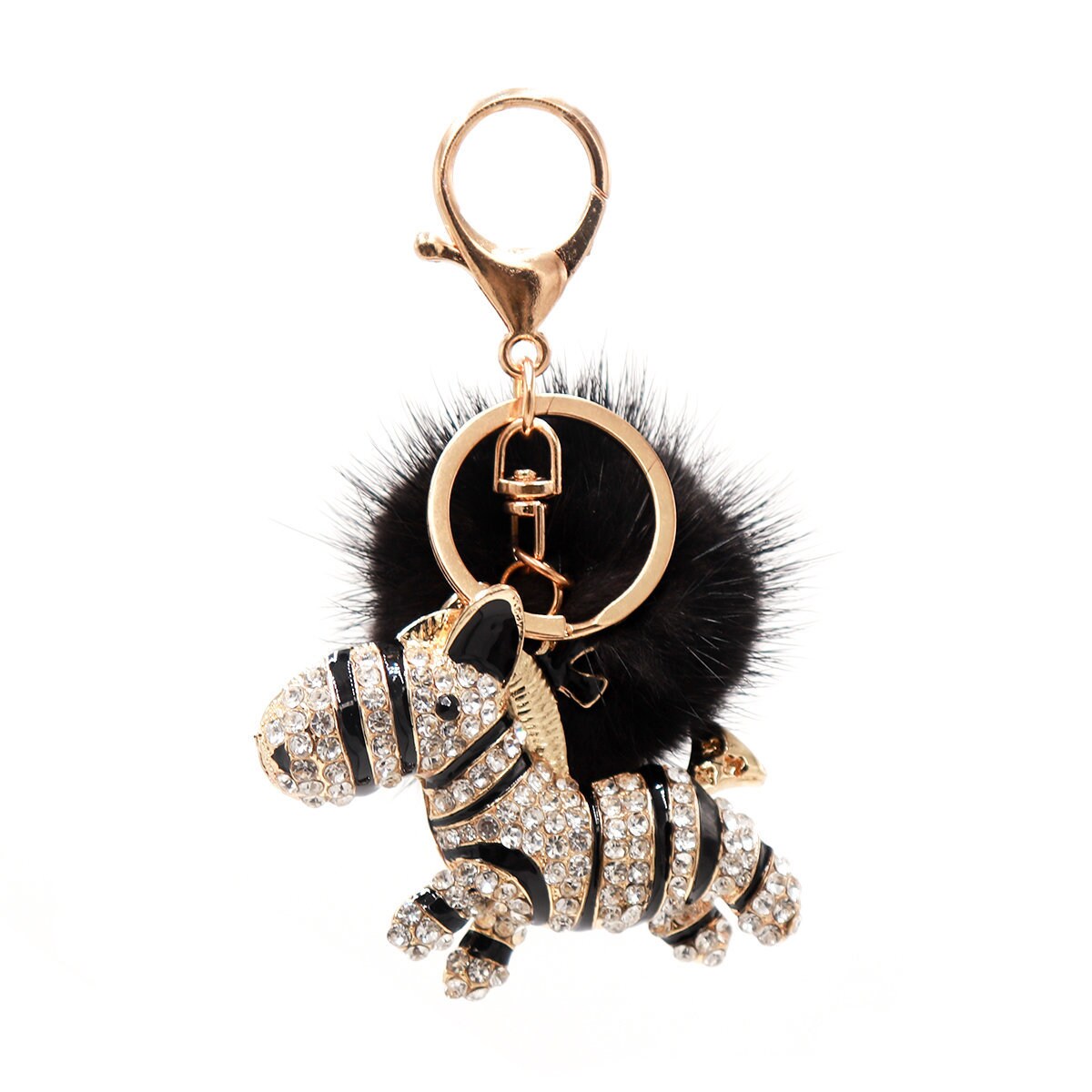 Zebra Keychain with Mink Fur Pom Luxury Fashion Bag Charm | Etsy