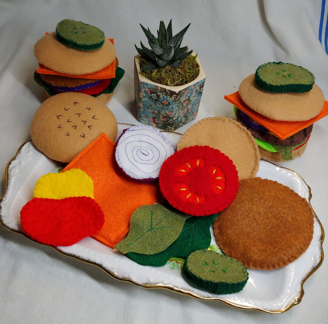Play Felt Food Hamburger - for Play Kitchens, Props, Pretend ...
