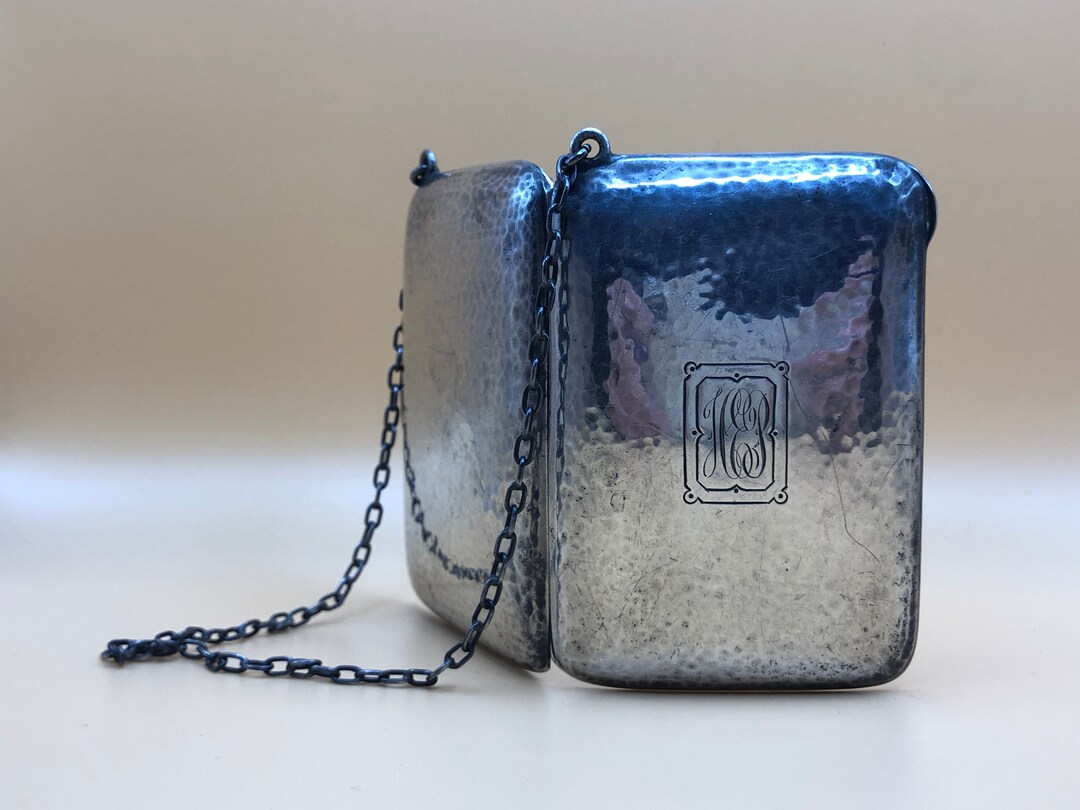 Antique Hammered Sterling Silver Coin Purse Compact W/ Mirror & Card or ...