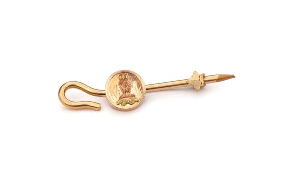 Antique Victorian Owl Button Hook Brooch Gold Filled - Gem