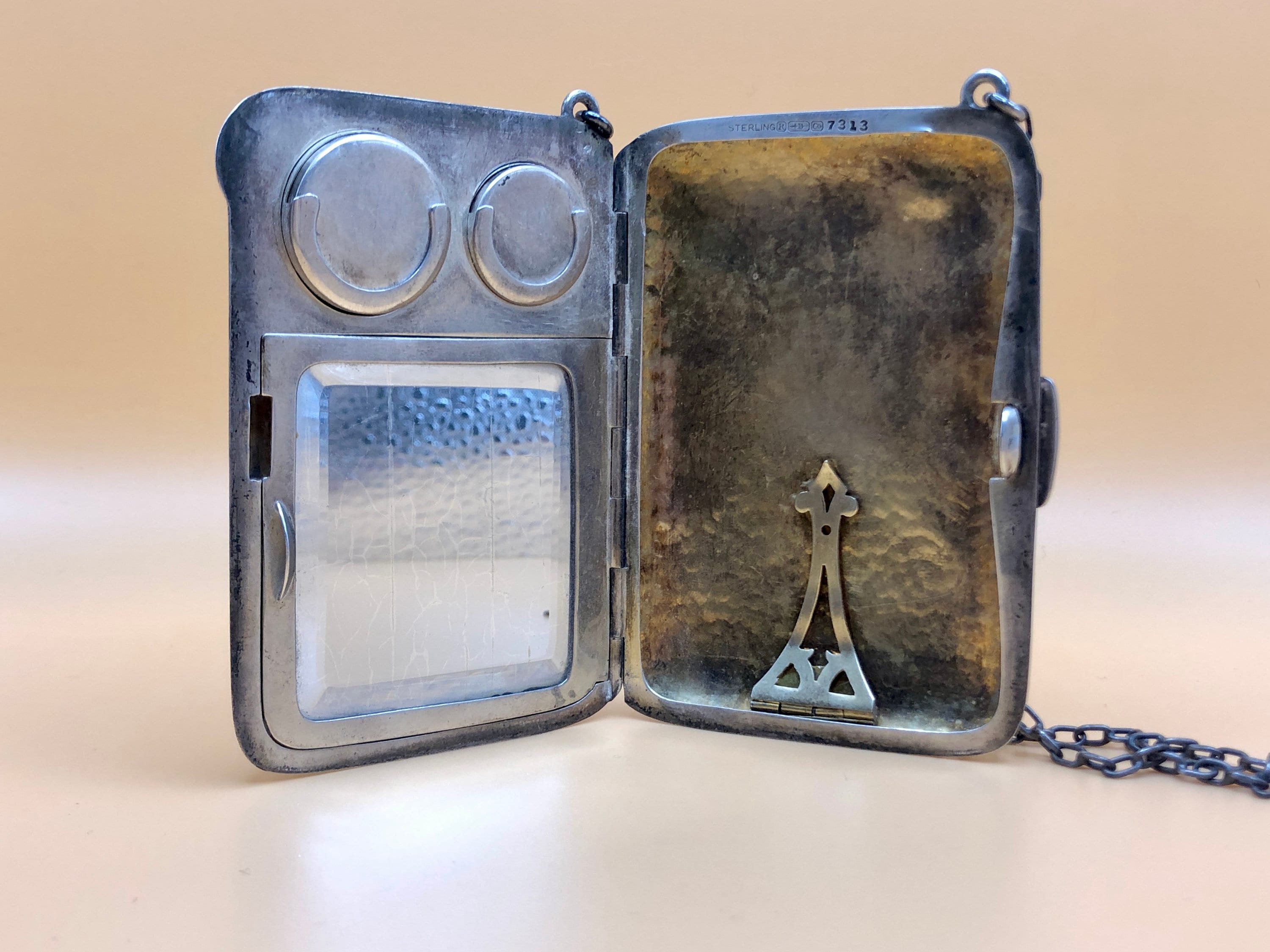 Antique Hammered Sterling Silver Coin Purse Compact W/ Mirror & Card or ...