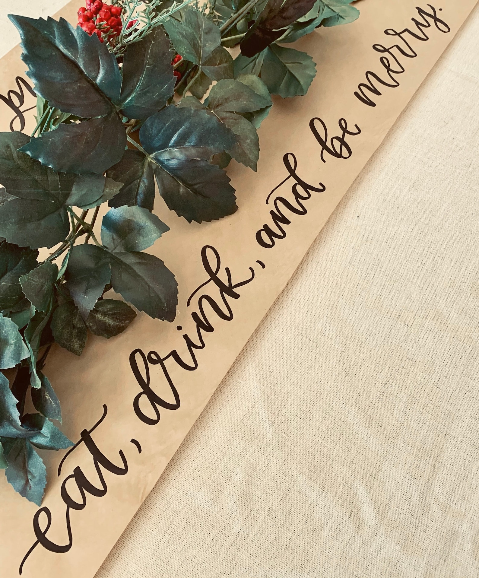 Brown Paper Table Runner for Holidays - Handlettered Kraft Paper ...