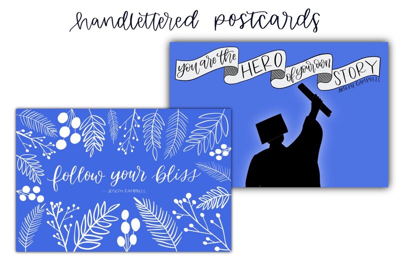 Follow Your Bliss Blue Floral Postcard Joseph Campbell | Etsy