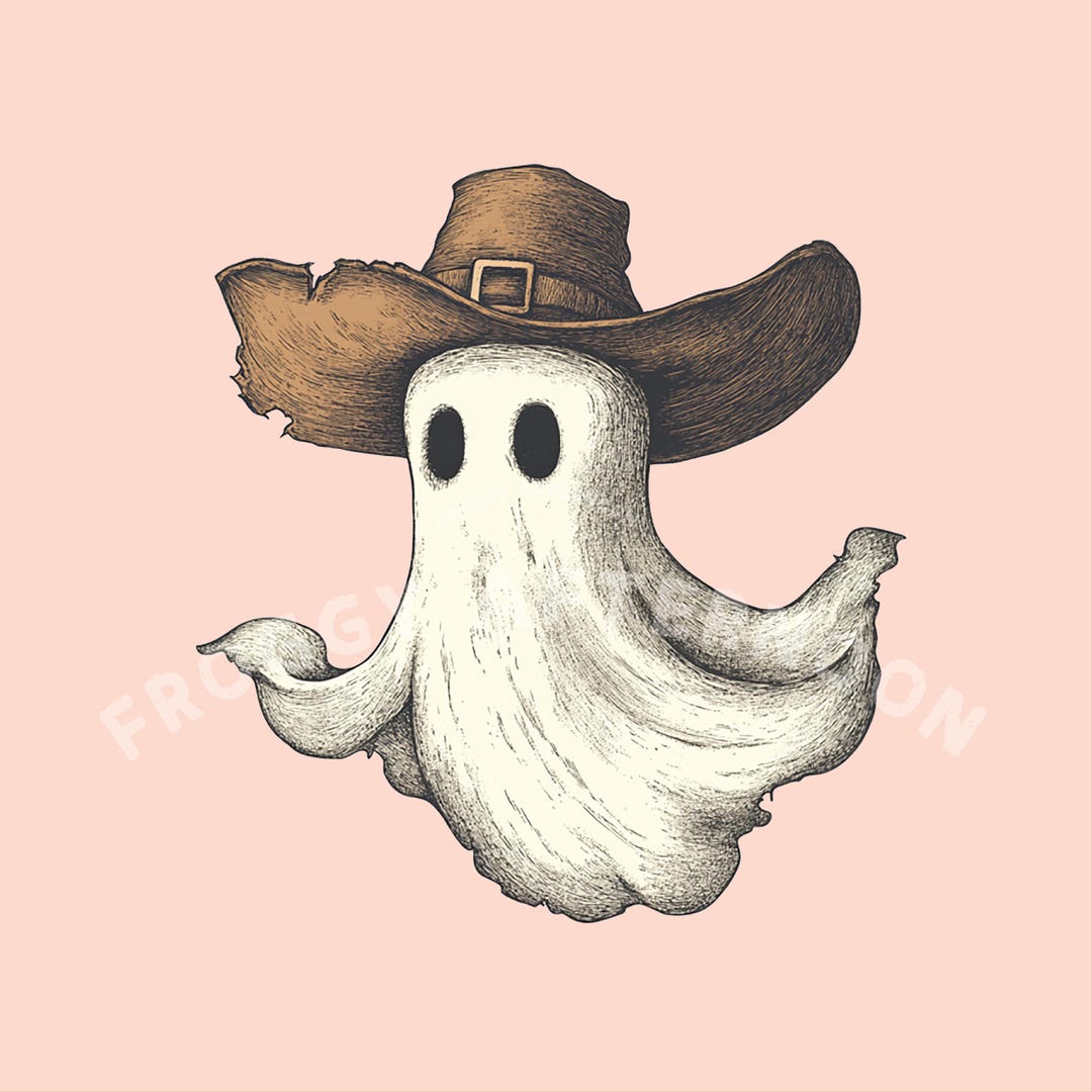 Transparent Cute Halloween Cowboy Hat Ghost PNG / Vintage Style Art ...