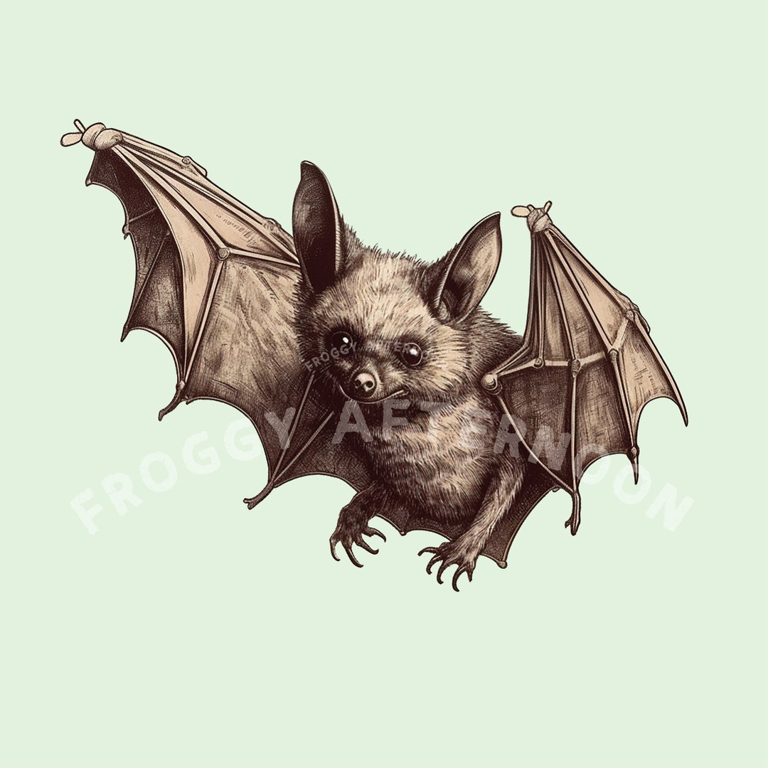 Transparent Halloween Bat PNG / Vintage Style Art Bat Clipart Digital ...